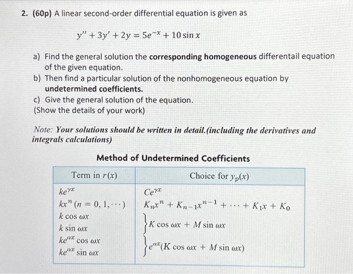 Solved 2. (60p) A linear second-order differential equation | Chegg.com