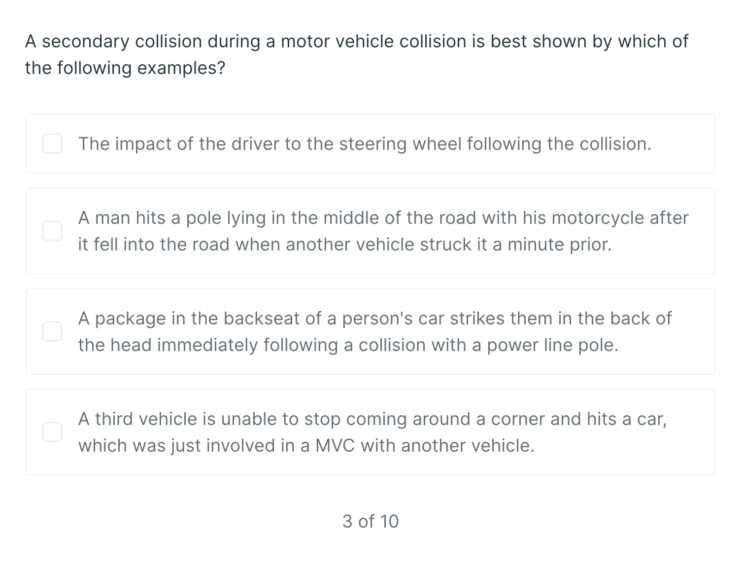 Solved A secondary collision during a motor vehicle | Chegg.com