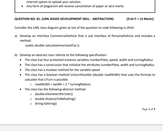 Solved QUESTION NO. 01: (UML BASED DEVELOPMENT SKILL - | Chegg.com