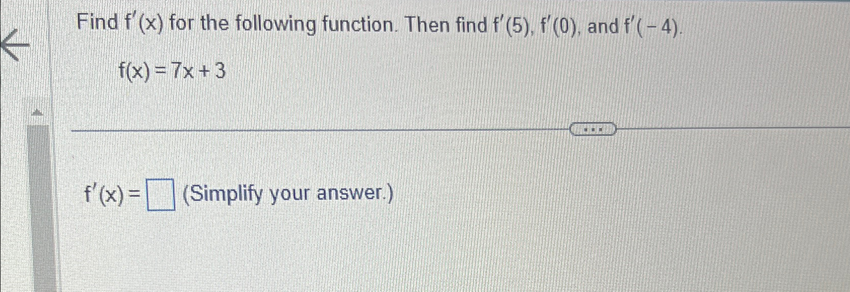 Solved Find f'(x) ﻿for the following function. Then find | Chegg.com
