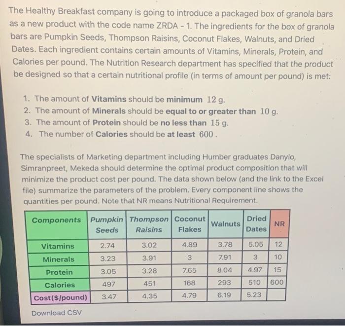 Solved he Healthy Breakfast company is going to introduce a | Chegg.com