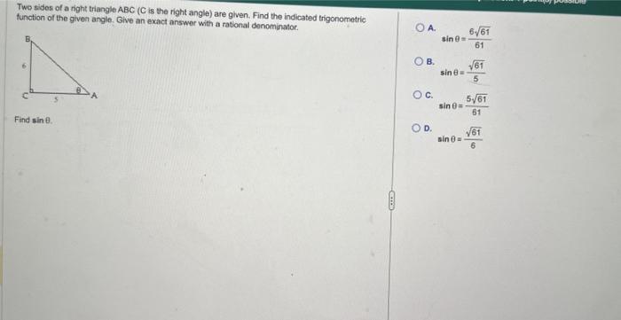 Solved Two sides of a right triangle ABC ( C is the right | Chegg.com
