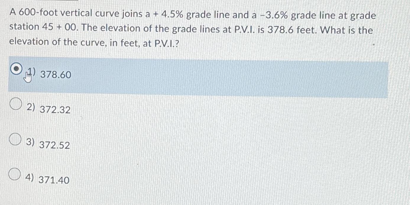 Solved A 600 -foot vertical curve joins a +4.5% ﻿grade line | Chegg.com
