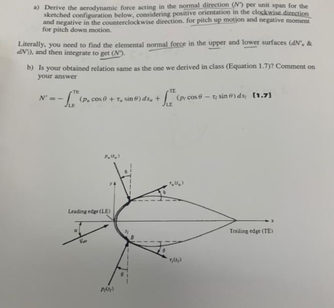Solved a) ﻿Derive the aerodynamic force acting in the normal | Chegg.com
