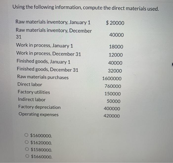 Solved Using the following information, compute the direct | Chegg.com