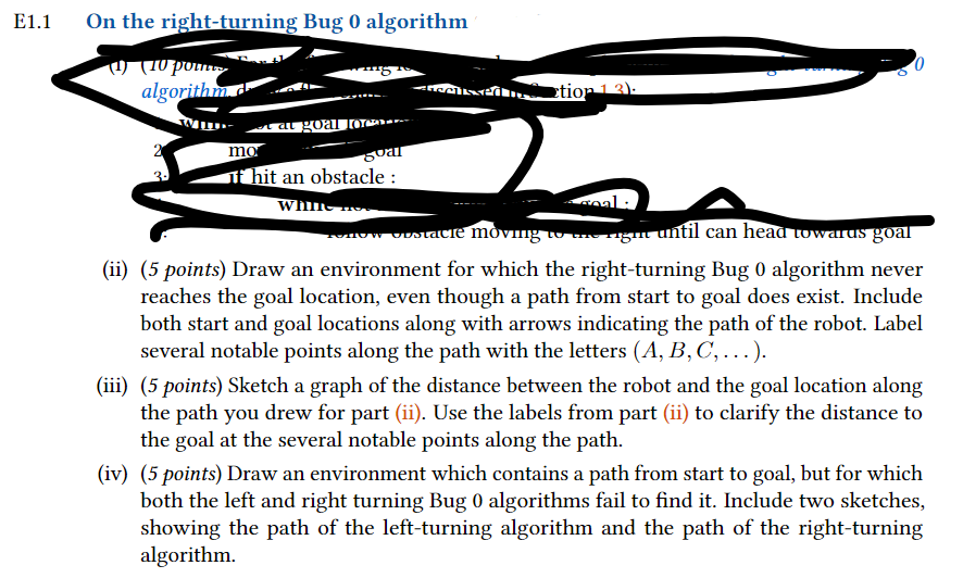 Solved E1.1 ﻿On the right-turning Bug 0 ﻿algorithm(ii) (5 | Chegg.com