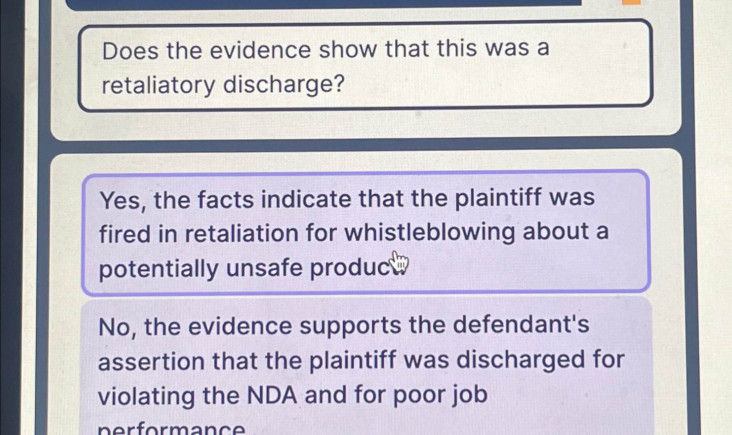 Solved Does the evidence show that this was a retaliatory | Chegg.com