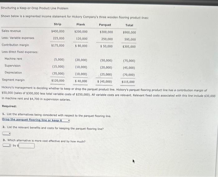 Solved Structuring a Keep-or-Drop Product Line Problem Shown | Chegg.com