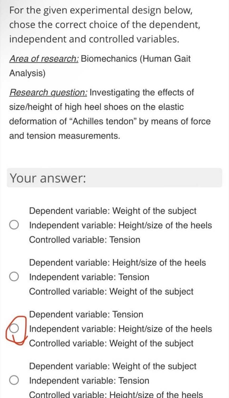 Solved For the given experimental design below, chose the | Chegg.com