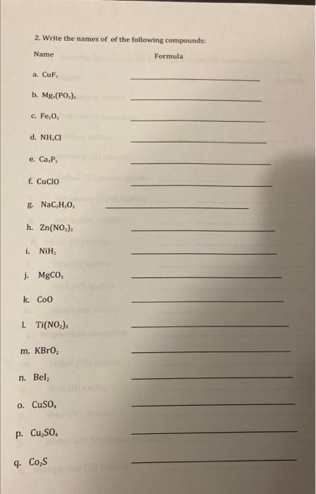 Solved 2. Write the names of of the following compounds: | Chegg.com