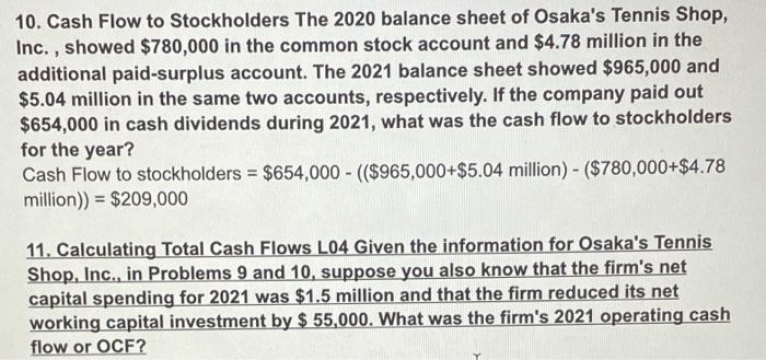 11. Calculating Total Cash Flows L04 Given the | Chegg.com