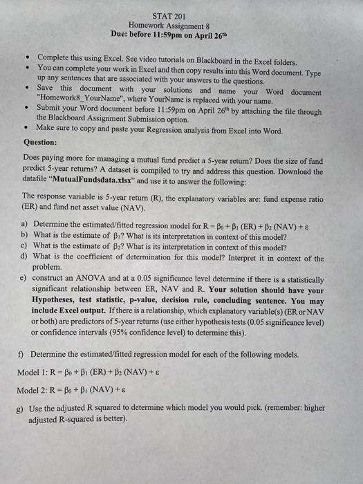 Solved STAT 201 Homework Assignment 8 Due: before 11:59pm on | Chegg.com
