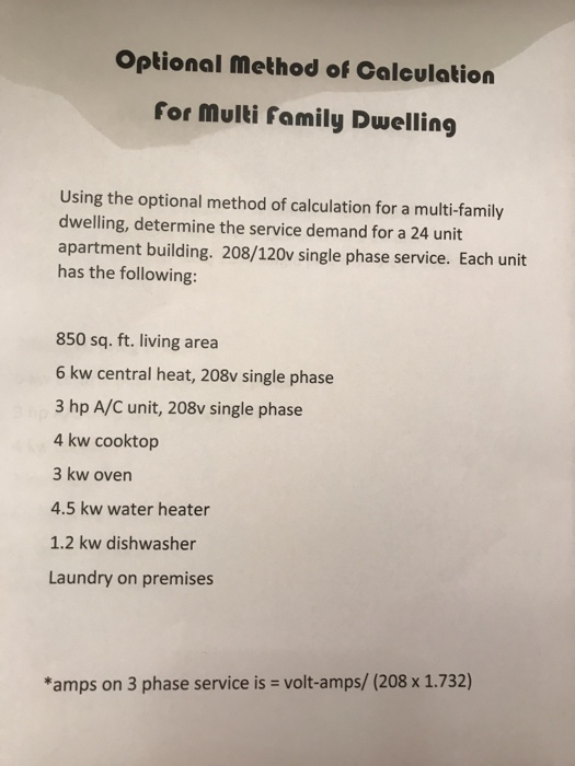 Optional Method of Calculation for Multi Family | Chegg.com