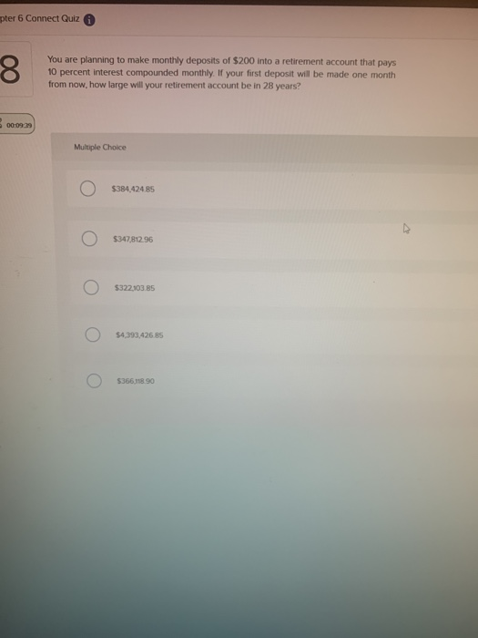 Solved pter 6 Connect Quiz 8 8 You are planning to make | Chegg.com Solved pter 6 Connect Quiz 8 8 You are planning to make | Chegg.com