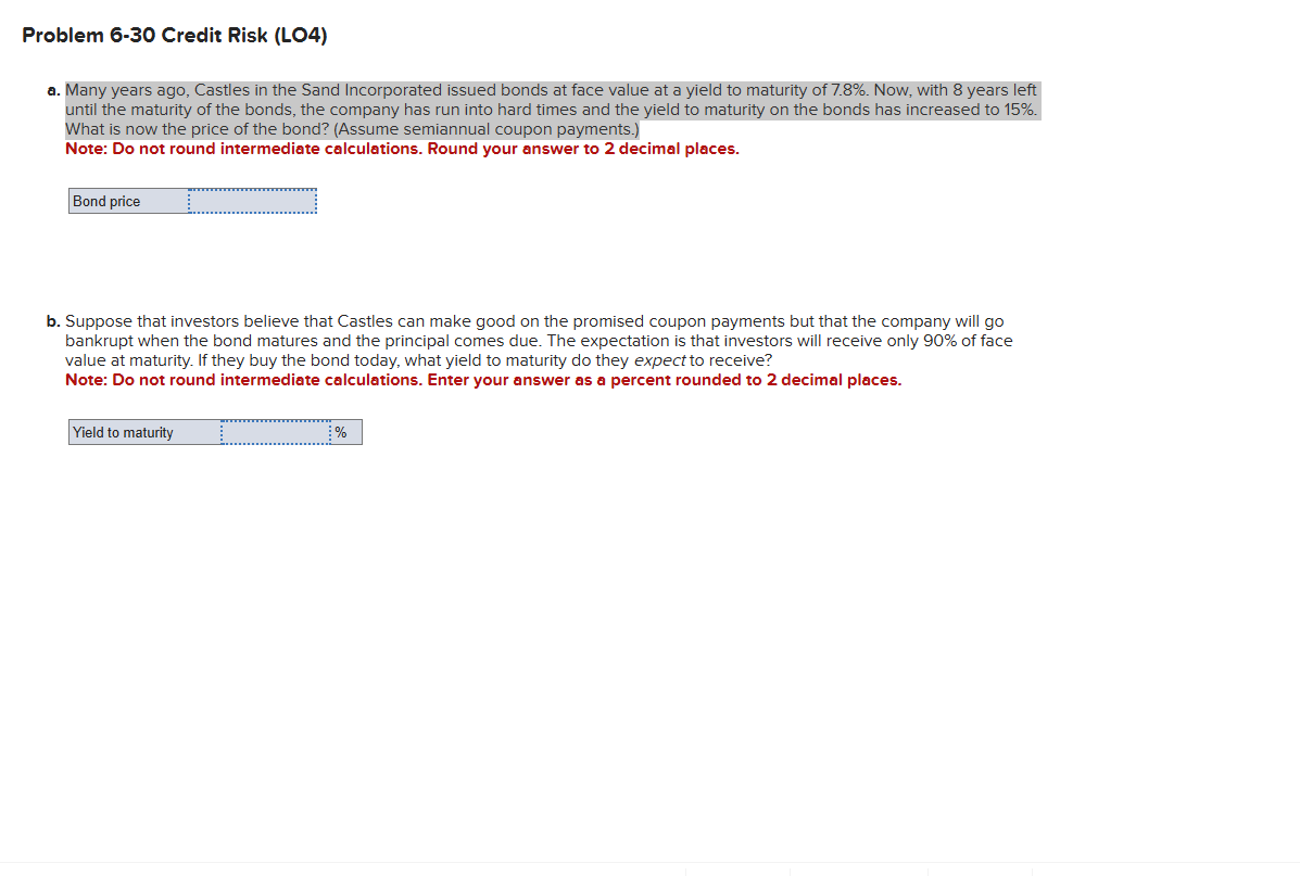 Solved Problem 6-30 ﻿Credit Risk (LO4)a. ﻿Many years ago, | Chegg.com