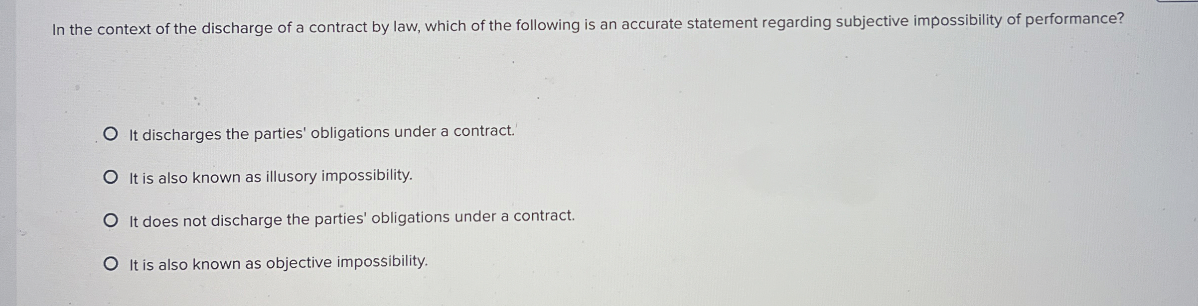 Solved In the context of the discharge of a contract by law, | Chegg.com