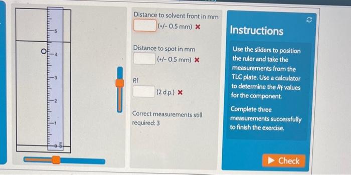 Solved Distance to solvent front in mm (+1−0.5 mm)x Distance | Chegg.com