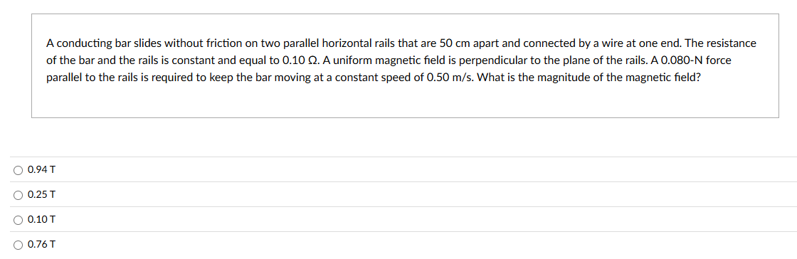 Solved A conducting bar slides without friction on two | Chegg.com