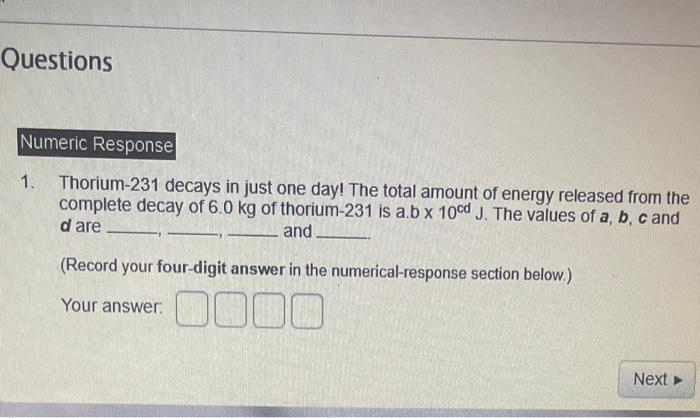 Solved Thorium-231 decays in just one day! The total amount | Chegg.com