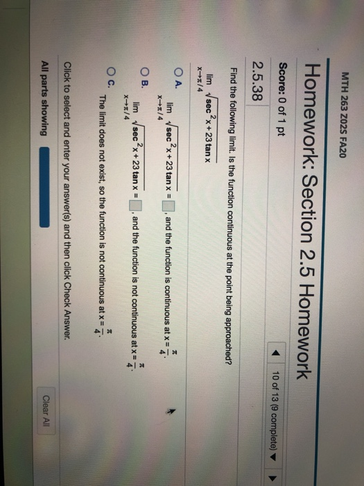 Solved MTH 263 202S FA20 Homework: Section 2.5 Homework | Chegg.com