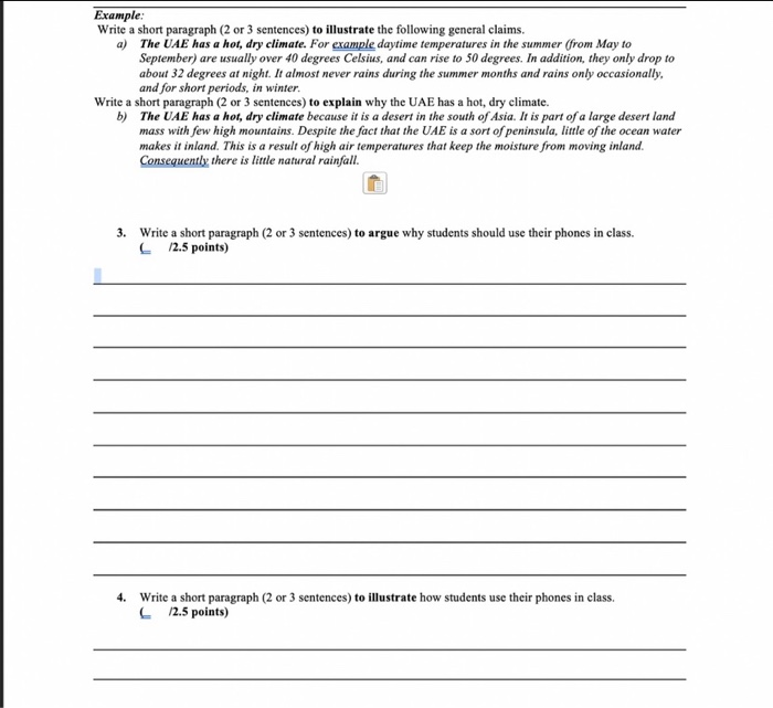 Solved Example: Write a short paragraph (2 or 3 sentences) | Chegg.com
