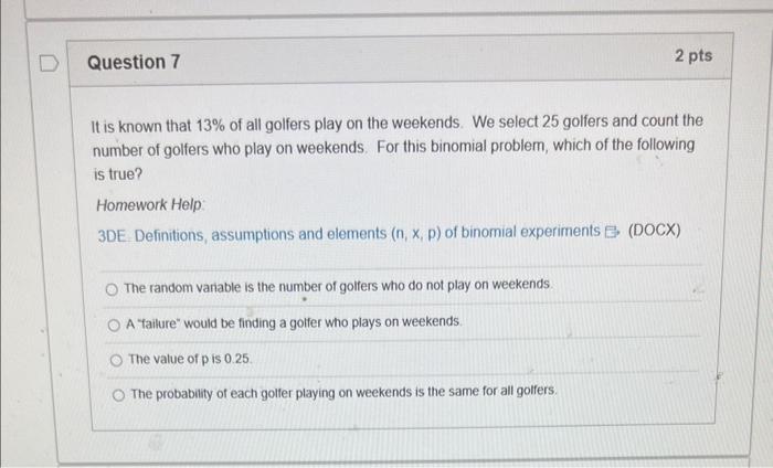 Solved It is known that 13% of all golfers play on the | Chegg.com