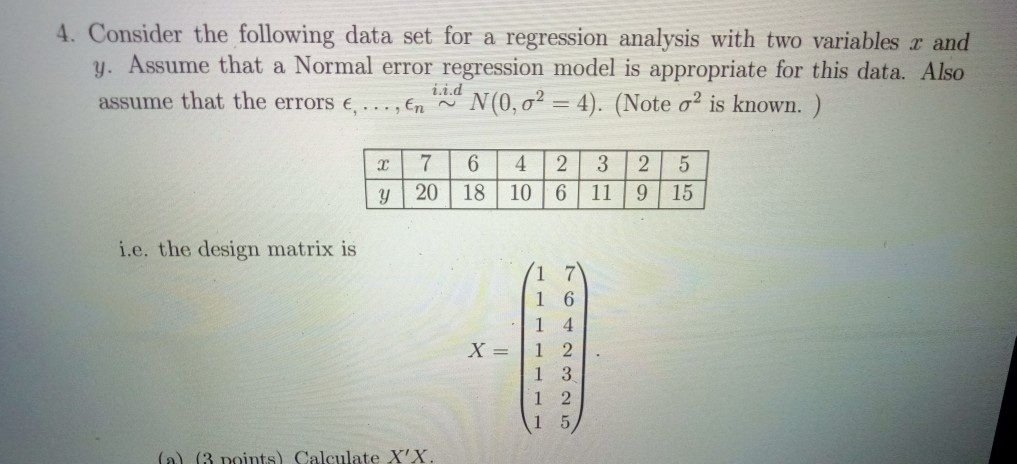 Solved 4. Consider the following data set for a regression | Chegg.com