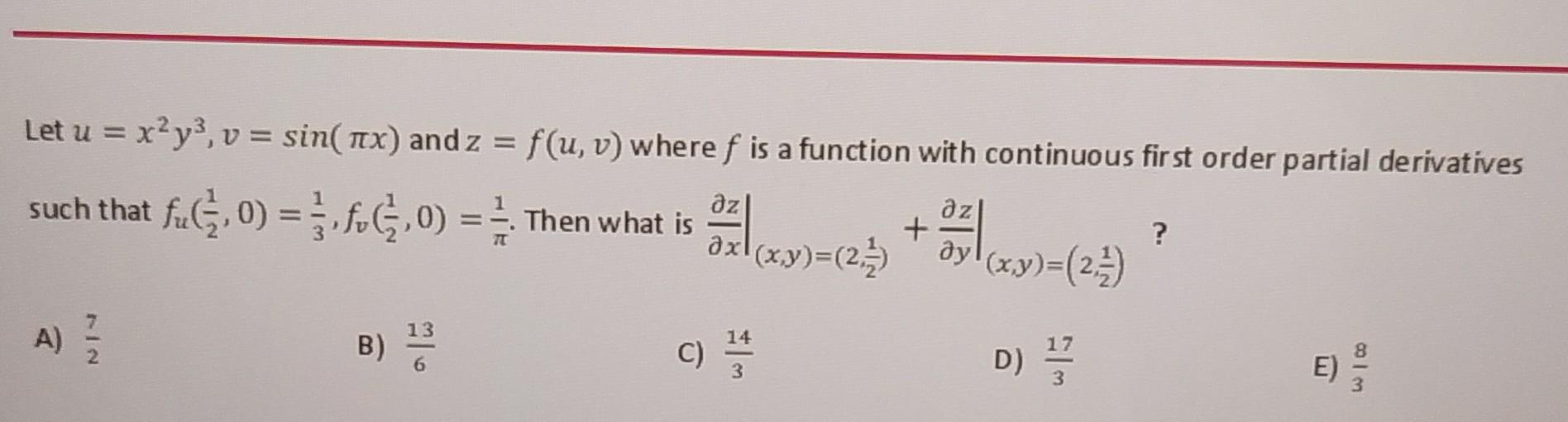 Solved Let u=x2y3,v=sin(πx) and z=f(u,v) where f is a | Chegg.com