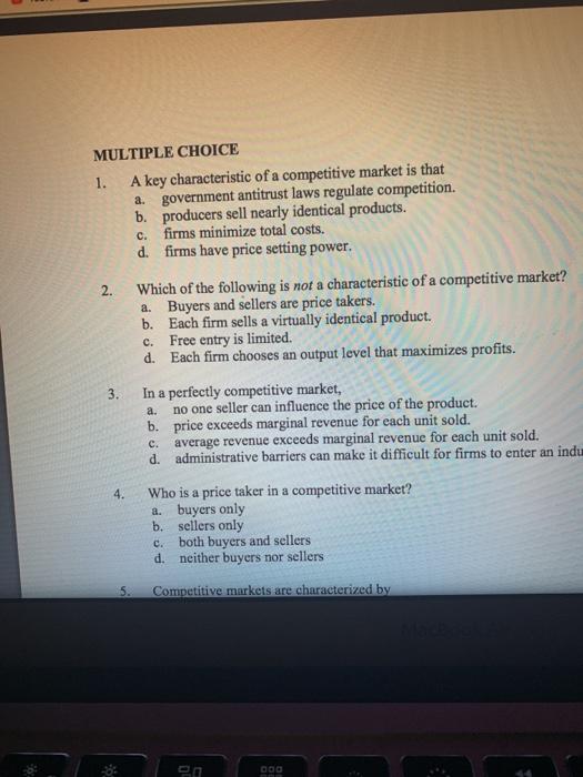 Solved MULTIPLE CHOICE A key characteristic of a competitive | Chegg.com