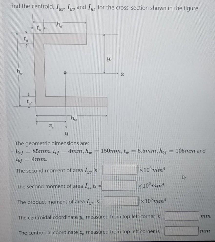 Solved Find the centroid, Iyy, Iyy and Iy for the | Chegg.com