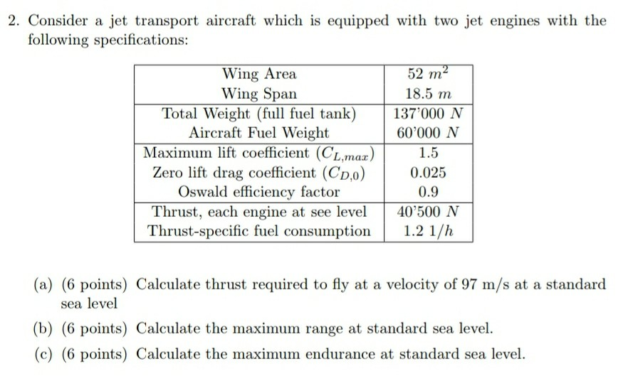Solved 2. Consider a jet transport aircraft which is | Chegg.com