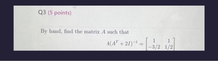 Solved By hand, find the matrix A such that | Chegg.com