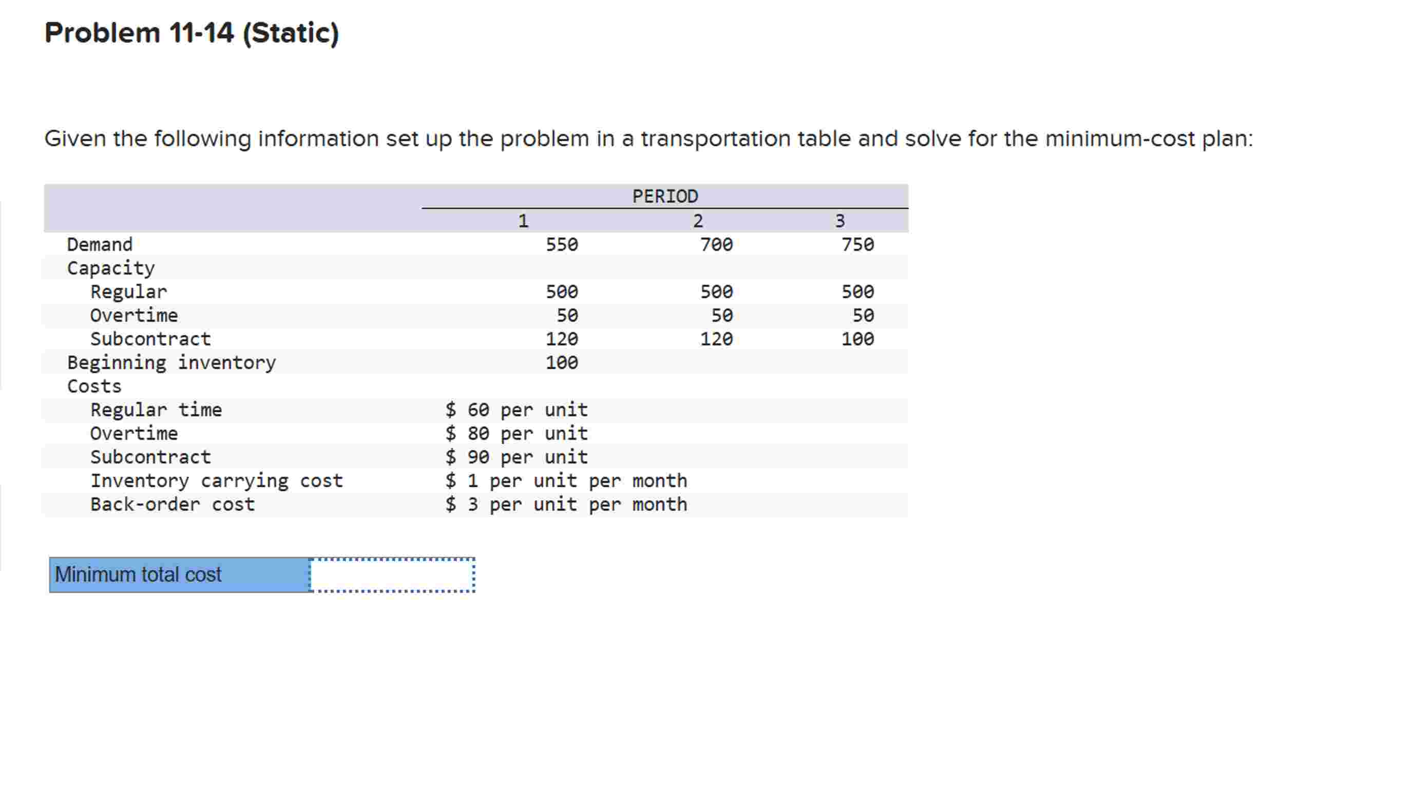Solved Problem 11-14 (Static)Given the following information | Chegg.com