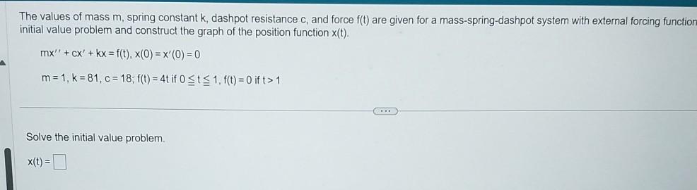 Solved The values of mass m, spring constant k, dashpot | Chegg.com