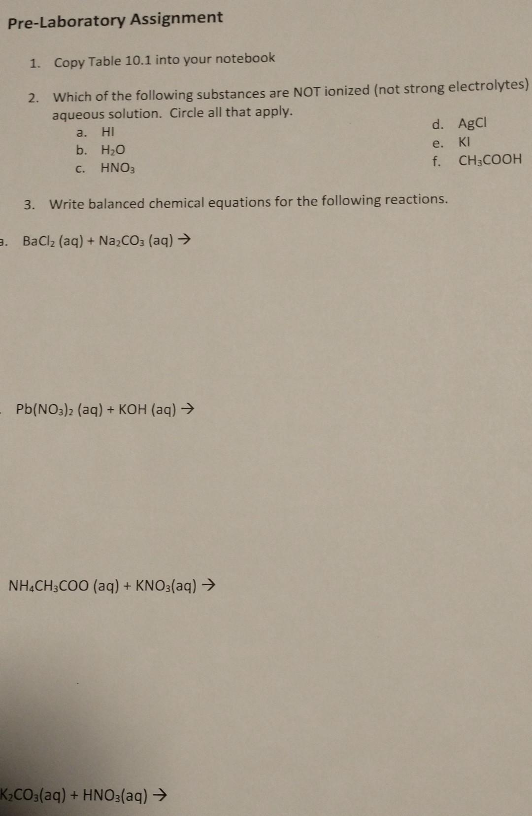 Solved Pre-Laboratory Assignment 1. Copy Table 10.1 into | Chegg.com