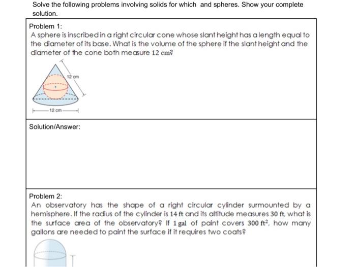 Solved Solve the following problems involving solids for | Chegg.com