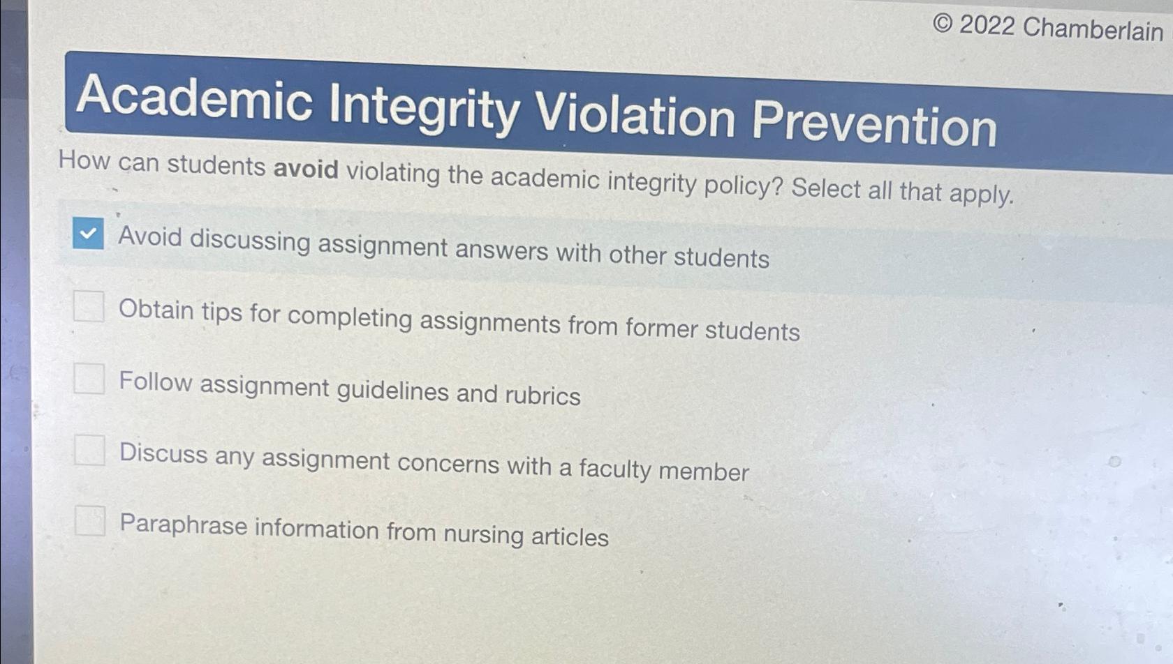 Solved (c) 2022 ﻿ChamberlainAcademic Integrity Violation | Chegg.com