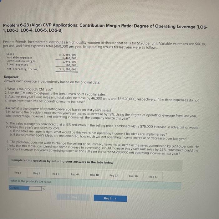 Solved Problem 6-23 (Algo) CVP Applications; Contribution | Chegg.com