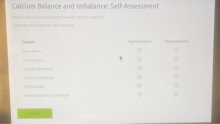 Solved Calcium Balance and Imbalance: Self-Assessment | Chegg.com