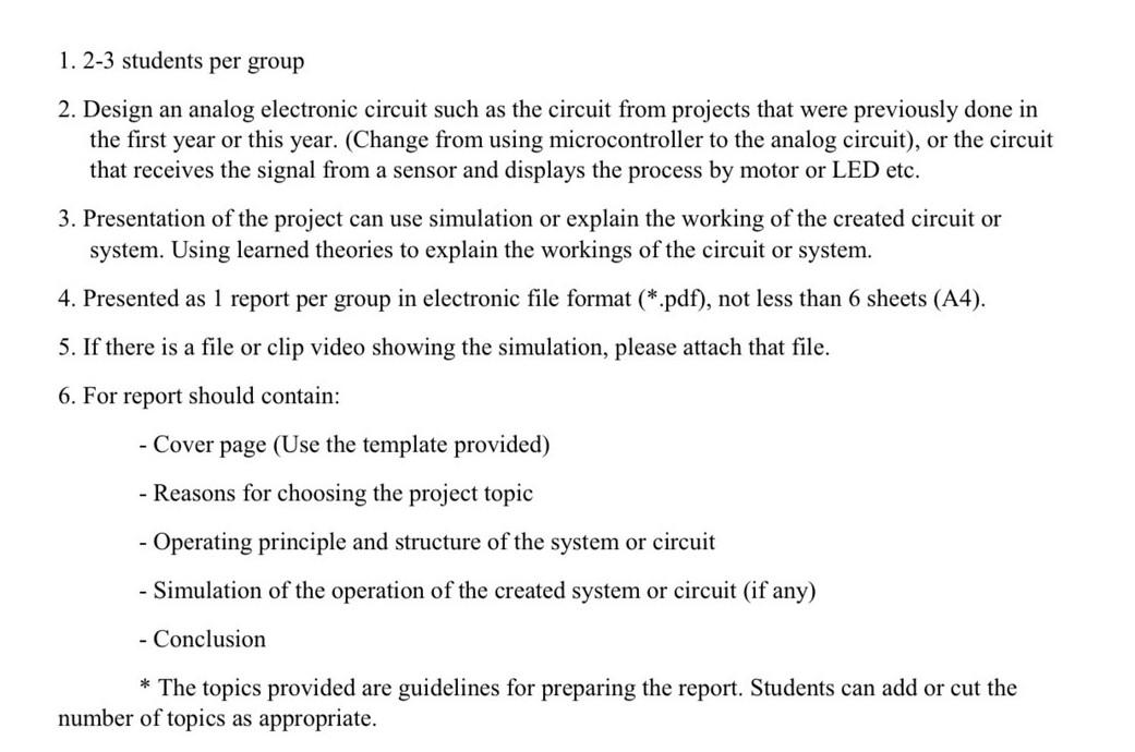 Solved 1. 2-3 students per group 2. Design an analog | Chegg.com