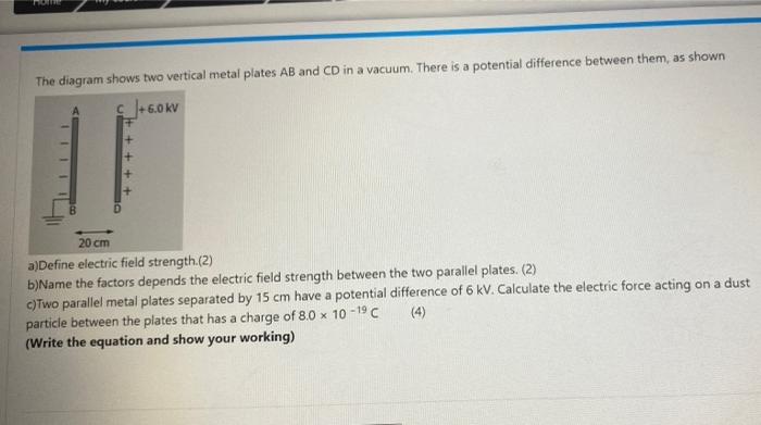 Solved The diagram shows two vertical metal plates AB and CD | Chegg.com