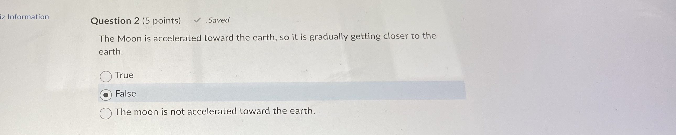 Solved iz InformationQuestion 2 (5 ﻿points) ﻿SavedThe Moon | Chegg.com
