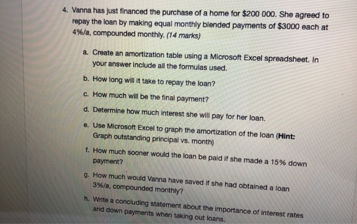 Solved 4. Vanna has just financed the purchase of a home for | Chegg.com