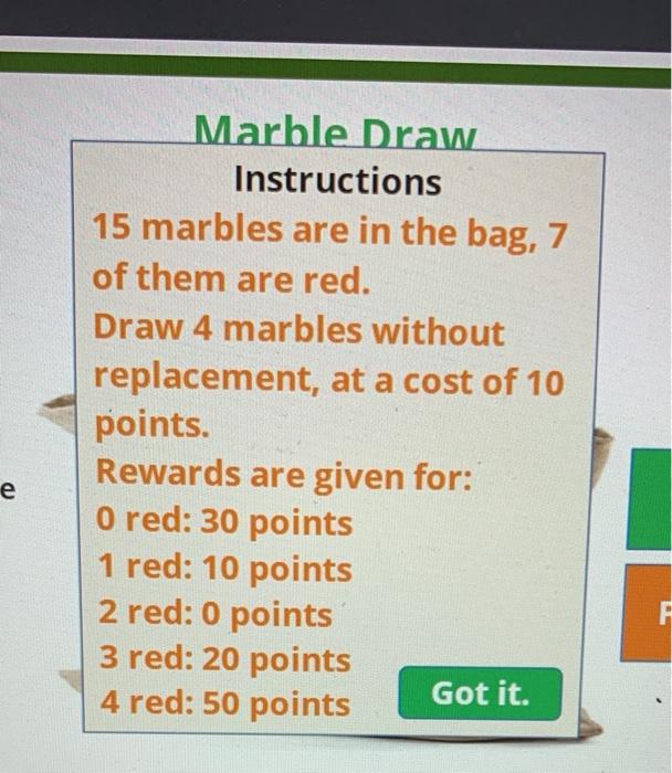 Solved Marble Draw. Instructions 15 marbles are in the bag, | Chegg.com