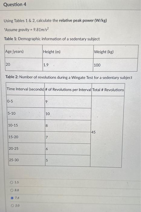 Solved Using Tables 1&2, calculate the relative peak power | Chegg.com Solved Using Tables 1&2, calculate the relative peak power | Chegg.com