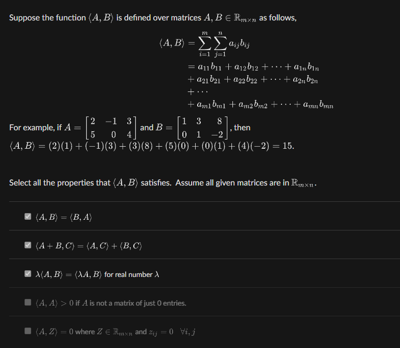 Solved Suppose the function (:A,B ﻿is defined over matrices | Chegg.com