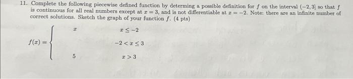 Solved 11. Complete the following piecewise defined function | Chegg.com