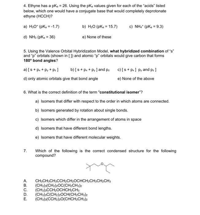 Solved 4. Ethyne has a pka = 26. Using the pKa values given | Chegg.com