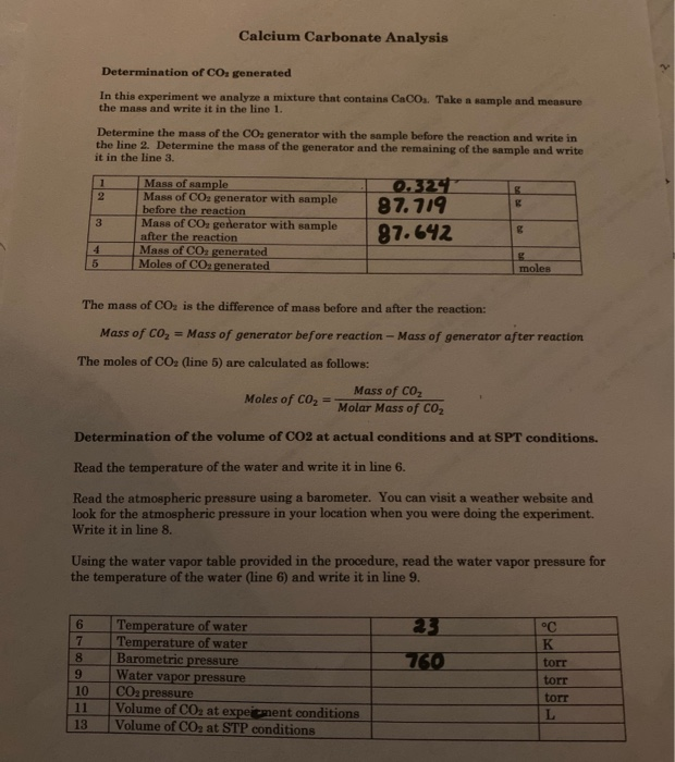 Solved Calcium Carbonate Analysis Determination of CO: | Chegg.com