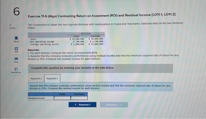 Solved Exercise 11-6 (Algo) Contrasting Return on Investment | Chegg.com